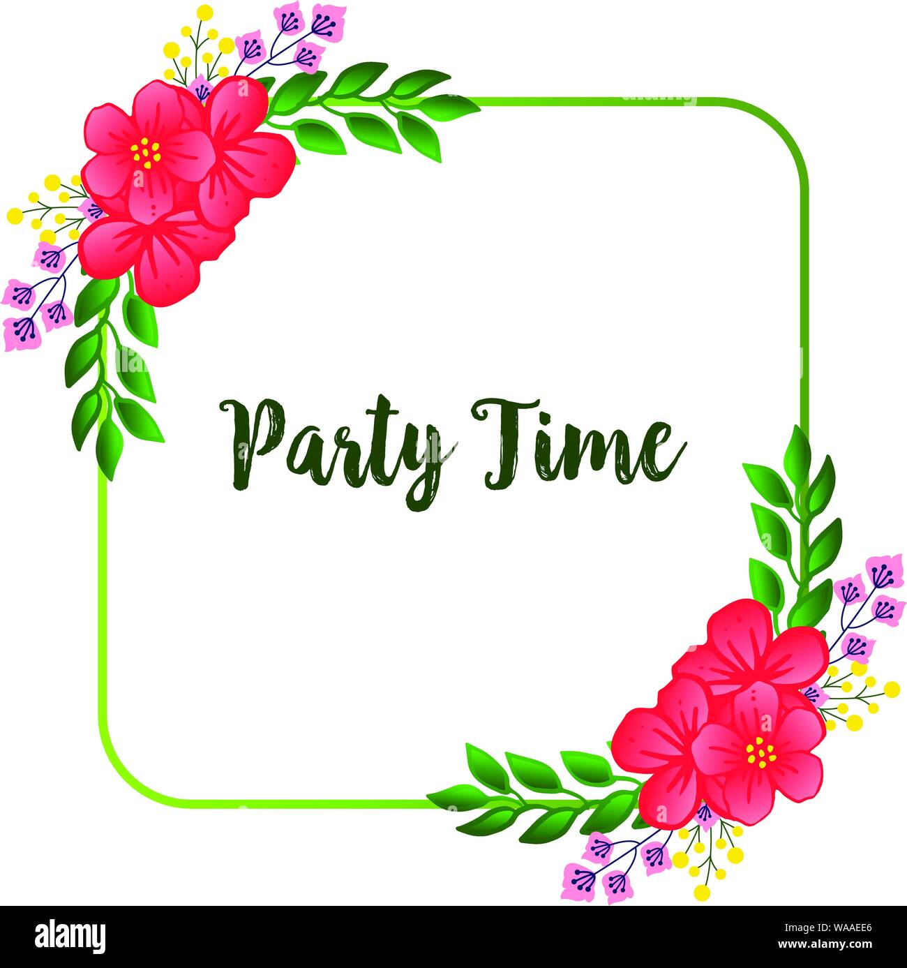 Party time poster concept, with beautiful wallpaper flower frame ...