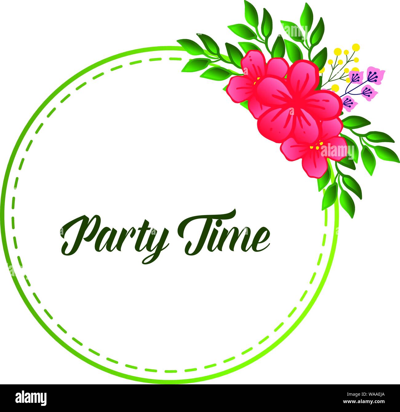 Party time card art, isolated on white background, with bright green ...