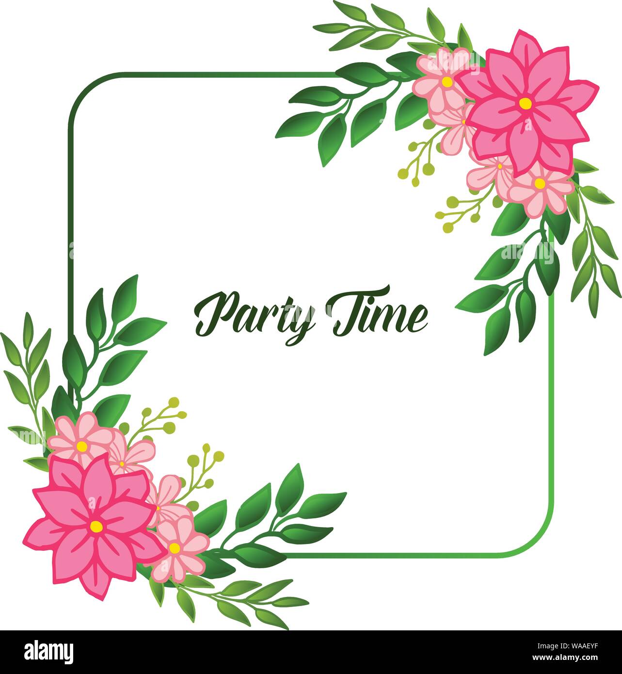 Party time card with design pink wreath frame cute. Vector illustration ...