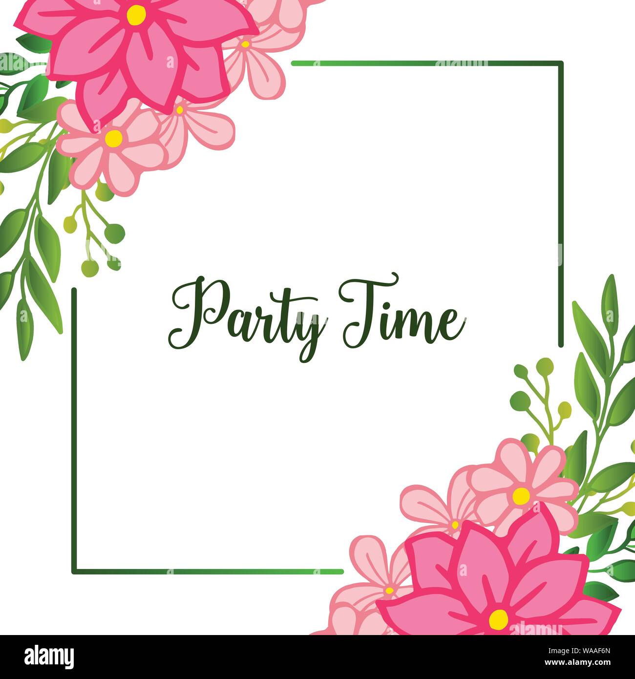 Cute party time card vintage, with pink floral frame design element ...