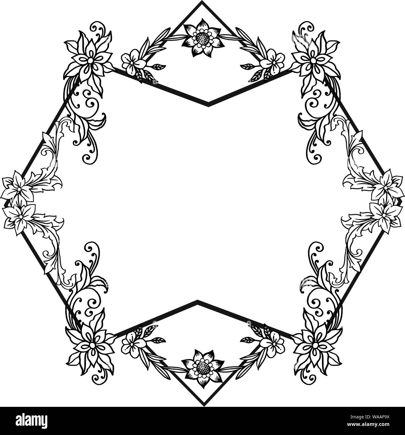 Black line art, elegant frame, with ornate leaf flower. Vector ...