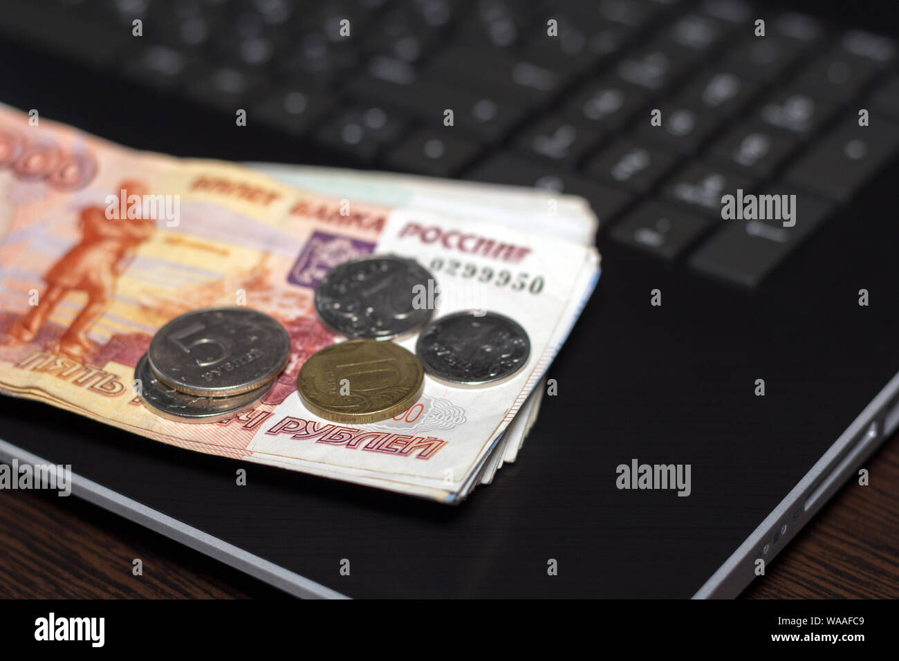 Money recount. Accounting for finance. Close-up view of russian money ...