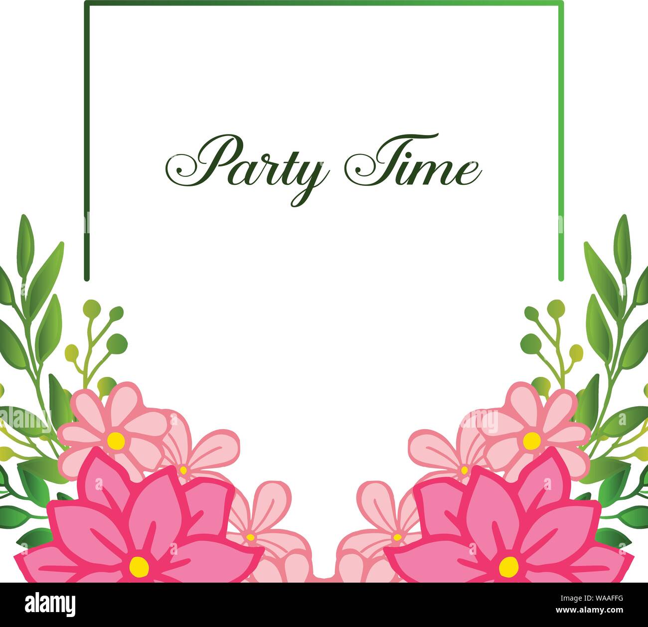 Cute party time card vintage, with pink floral frame design element ...