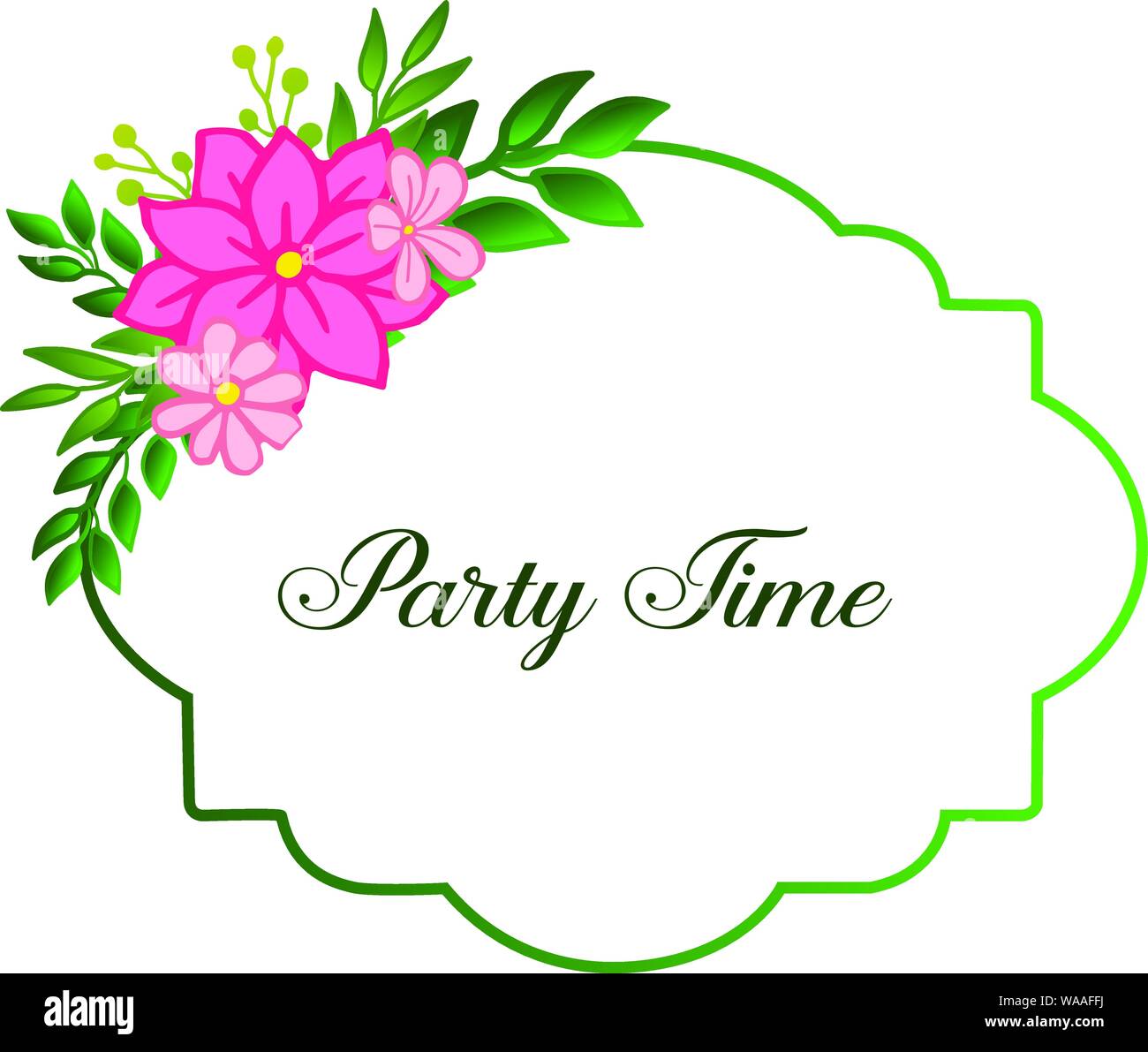 Party time card ornate, with vintage leaf floral frame background ...