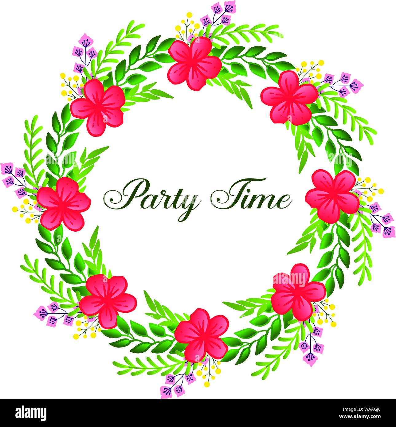 Sketch style frame, with art unique leaf floral, for party time card ...