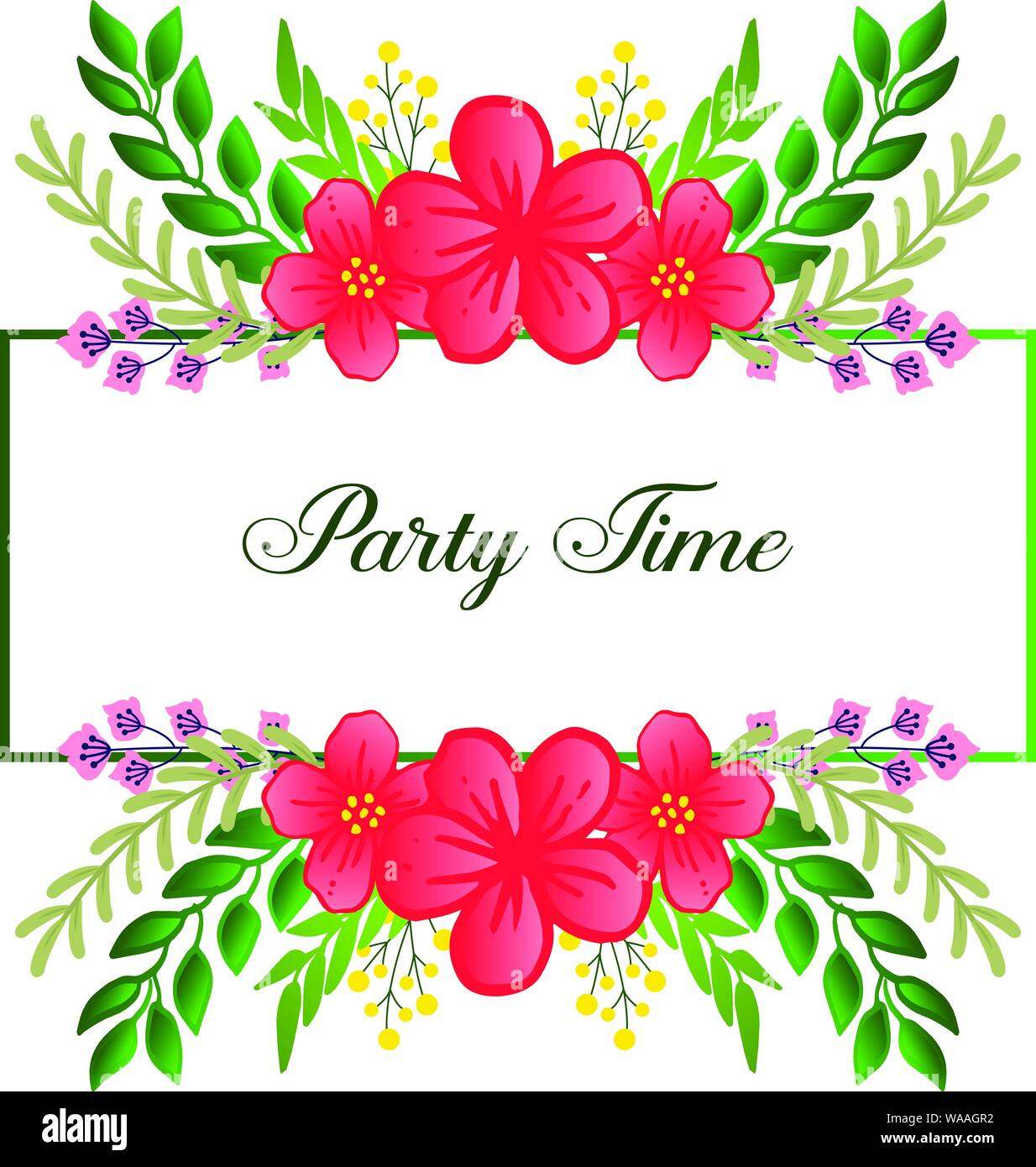 Drawing for party time invitation card, with ornate of wreath frame ...