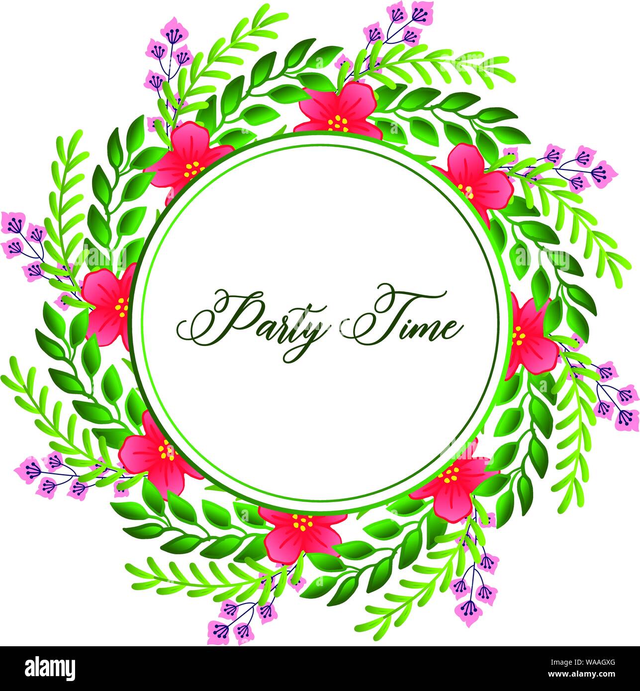 Sketch style frame, with art unique leaf floral, for party time card ...