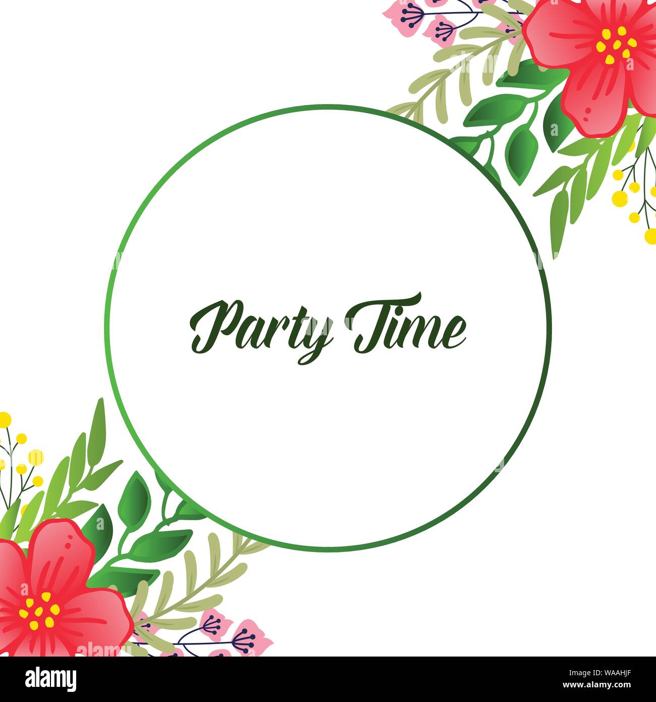 Drawing for party time invitation card, with ornate of wreath frame ...