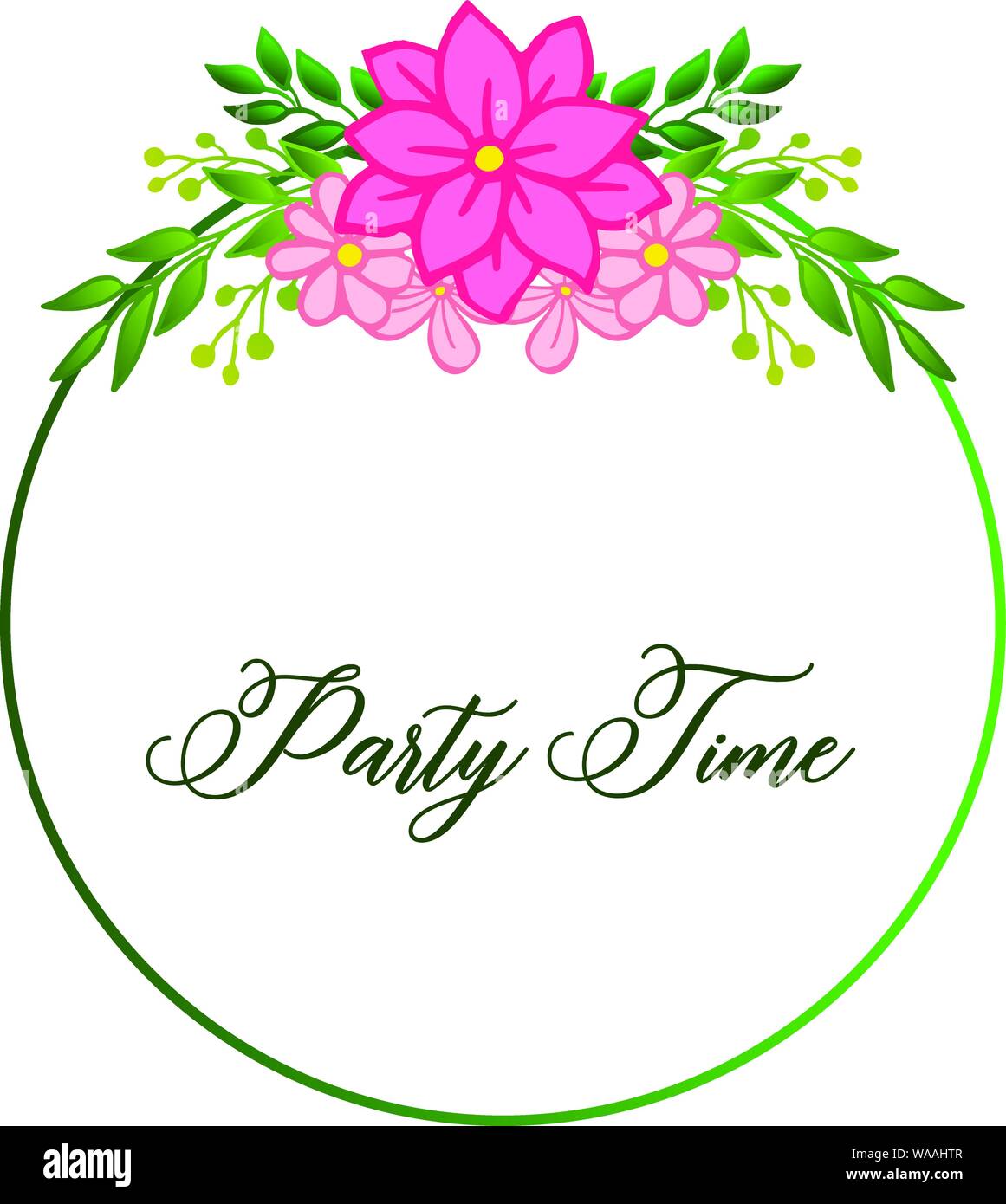 Party time card with design pink wreath frame cute. Vector illustration ...