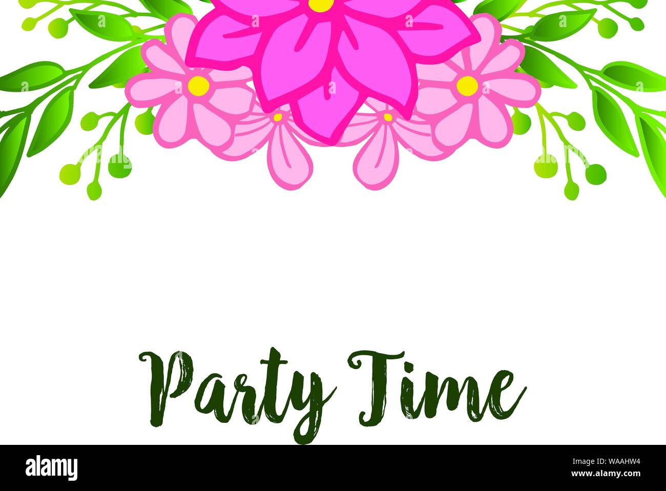 Party time card with design pink wreath frame cute. Vector illustration ...