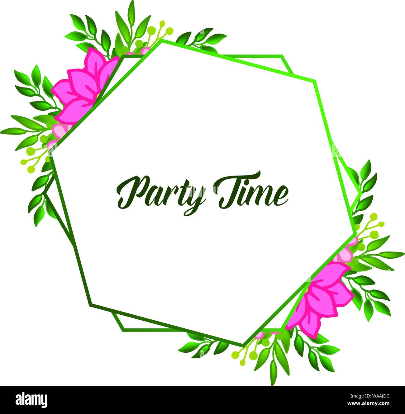 Party time card ornate, with vintage leaf floral frame background ...