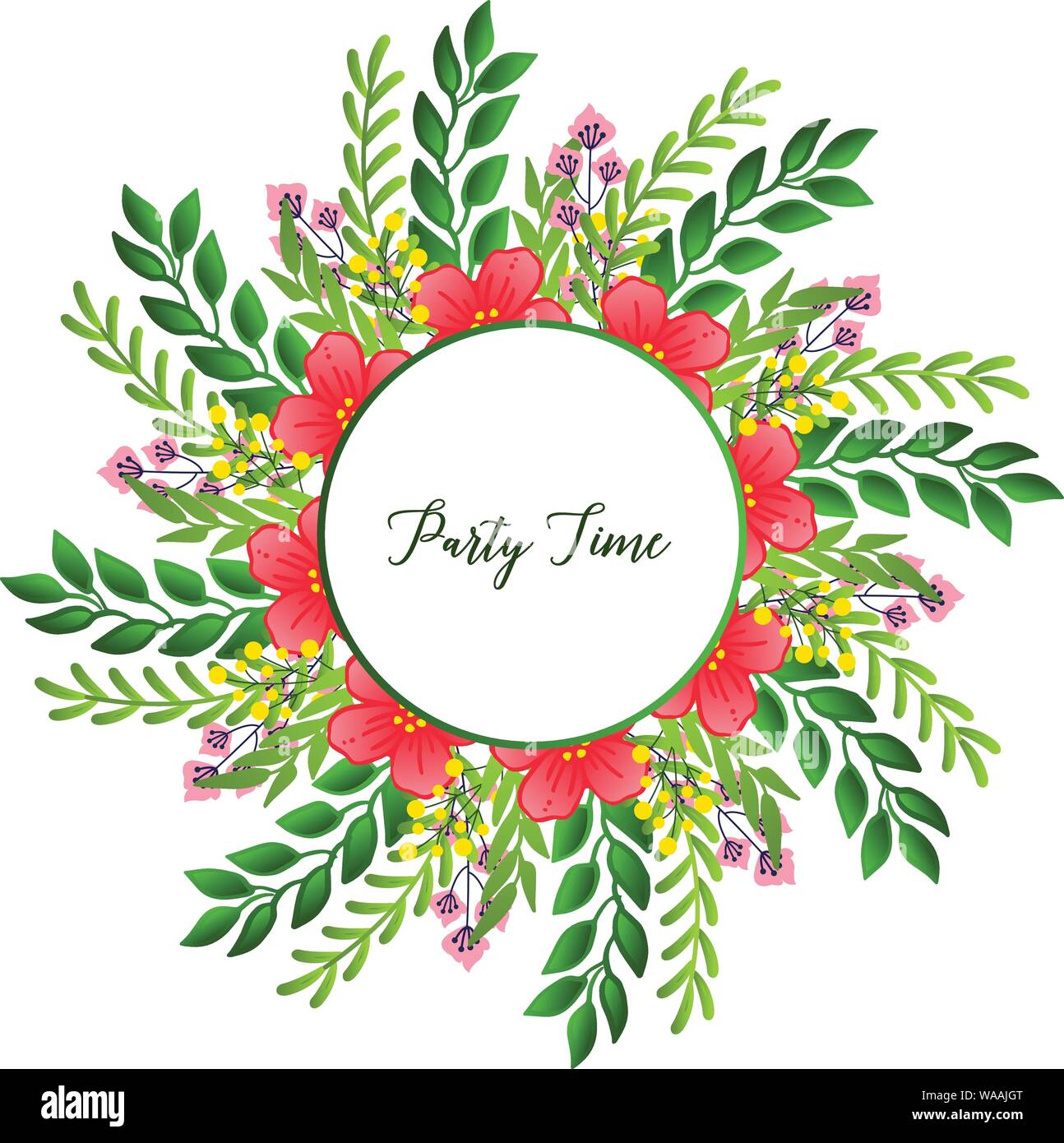 Sketch style frame, with art unique leaf floral, for party time card ...