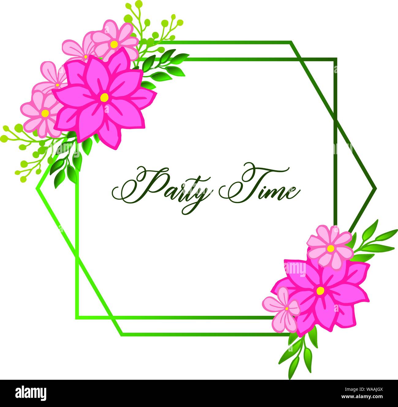 Party time card ornate, with vintage leaf floral frame background ...