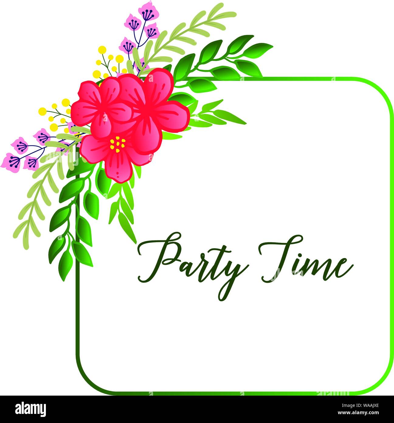 Party time card modern, with motif of leaf flower frame. Vector ...