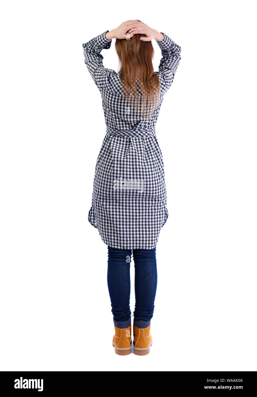 Back view of shocked woman. Rear view people collection. backside view ...