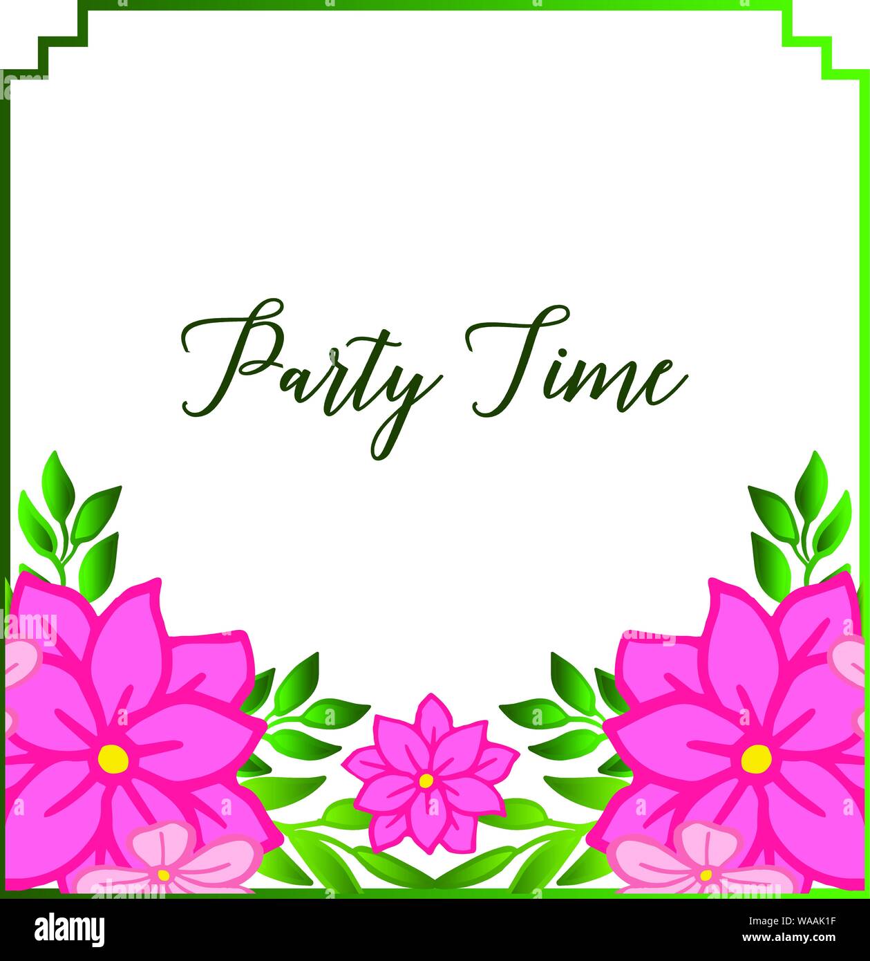 Beautiful pink wreath frame, for party time letter banner. Vector ...