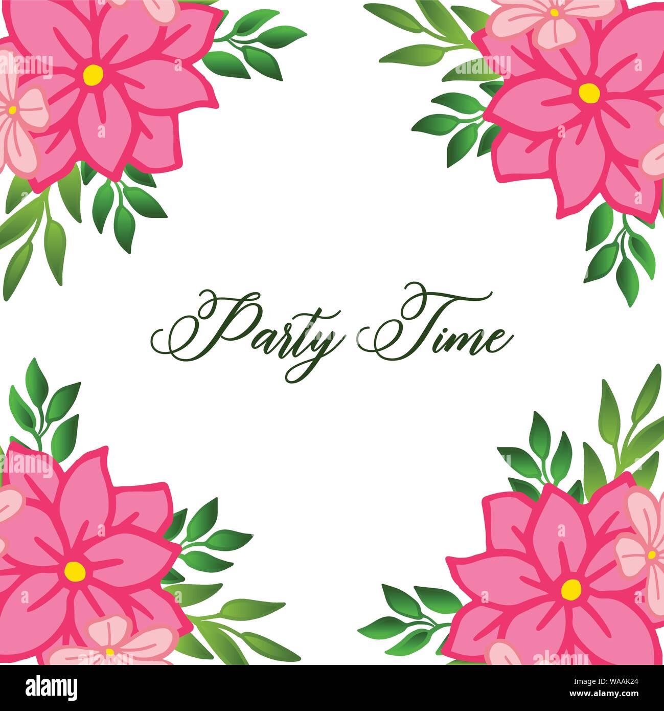 Beautiful pink wreath frame, for party time letter banner. Vector ...