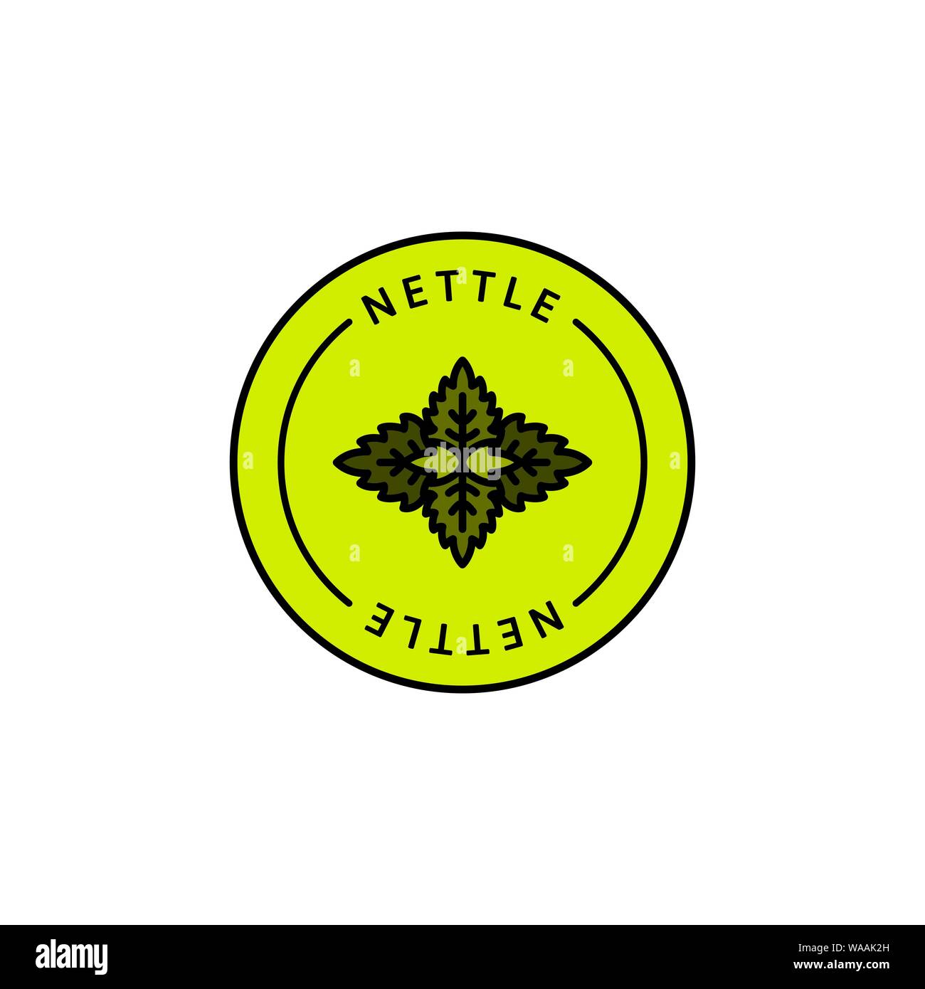 Nettle leaf herbal organic badge and icon in trend linear style ...