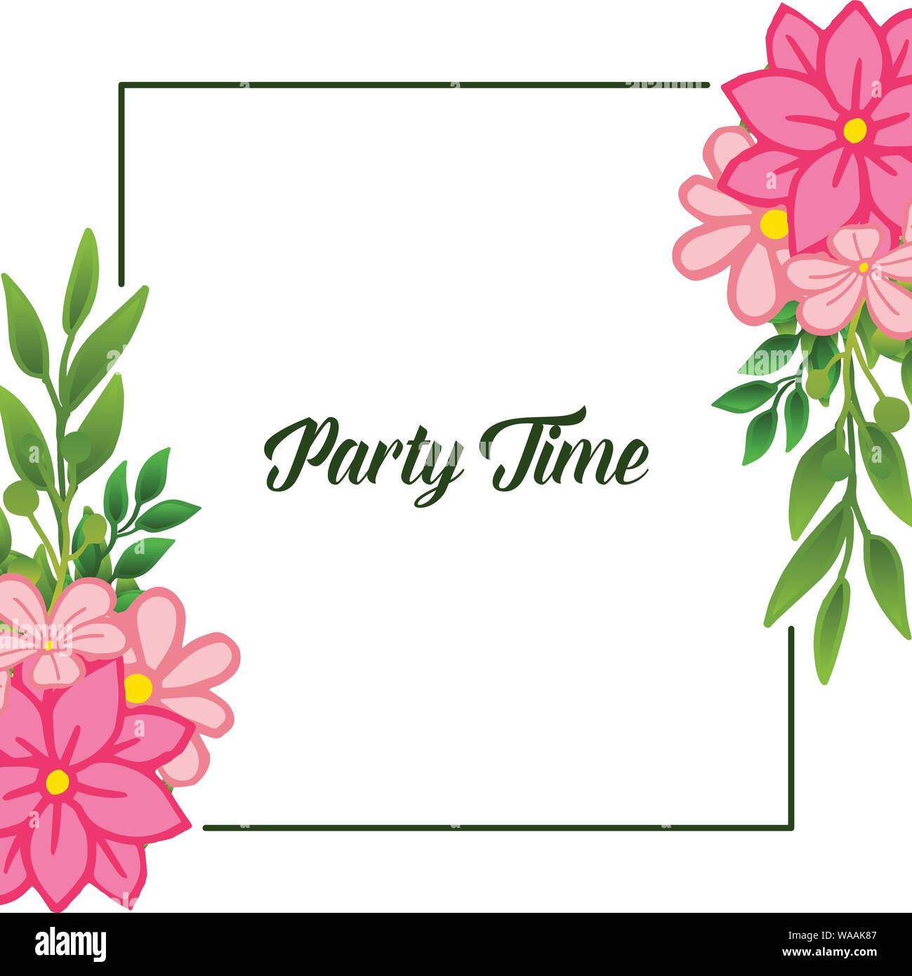 Decoration bright pink flower frame, for party time calligraphy card ...