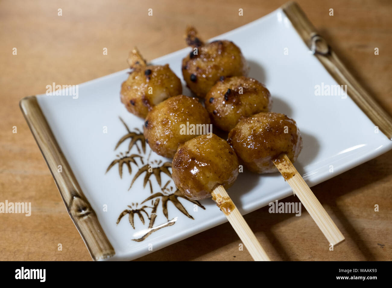 Gohei mochi, a traditional sticky rice ball sweet in Magome, Japan ...