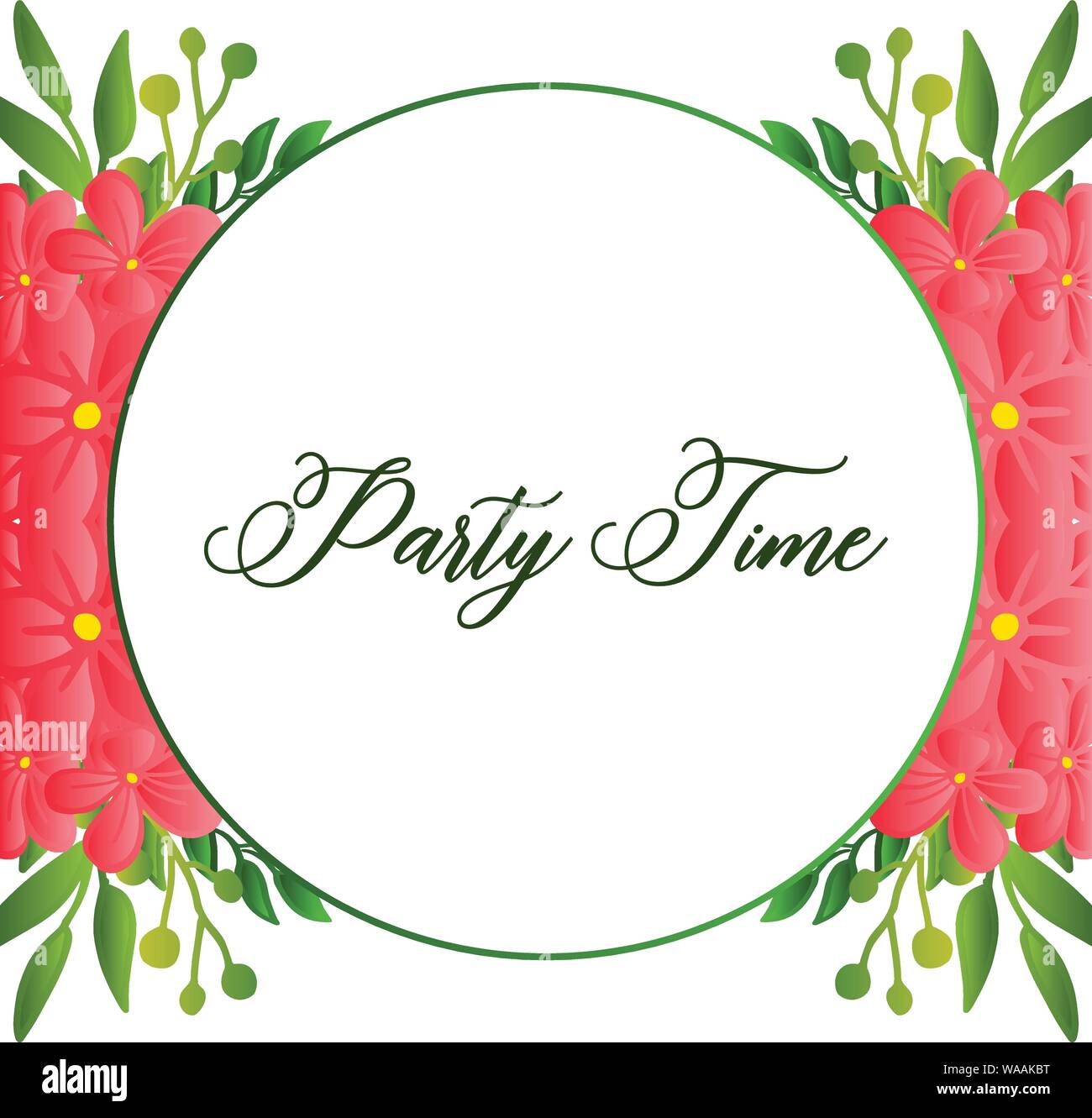 Graphic of green leafy flower frame, for elegant card of party time ...