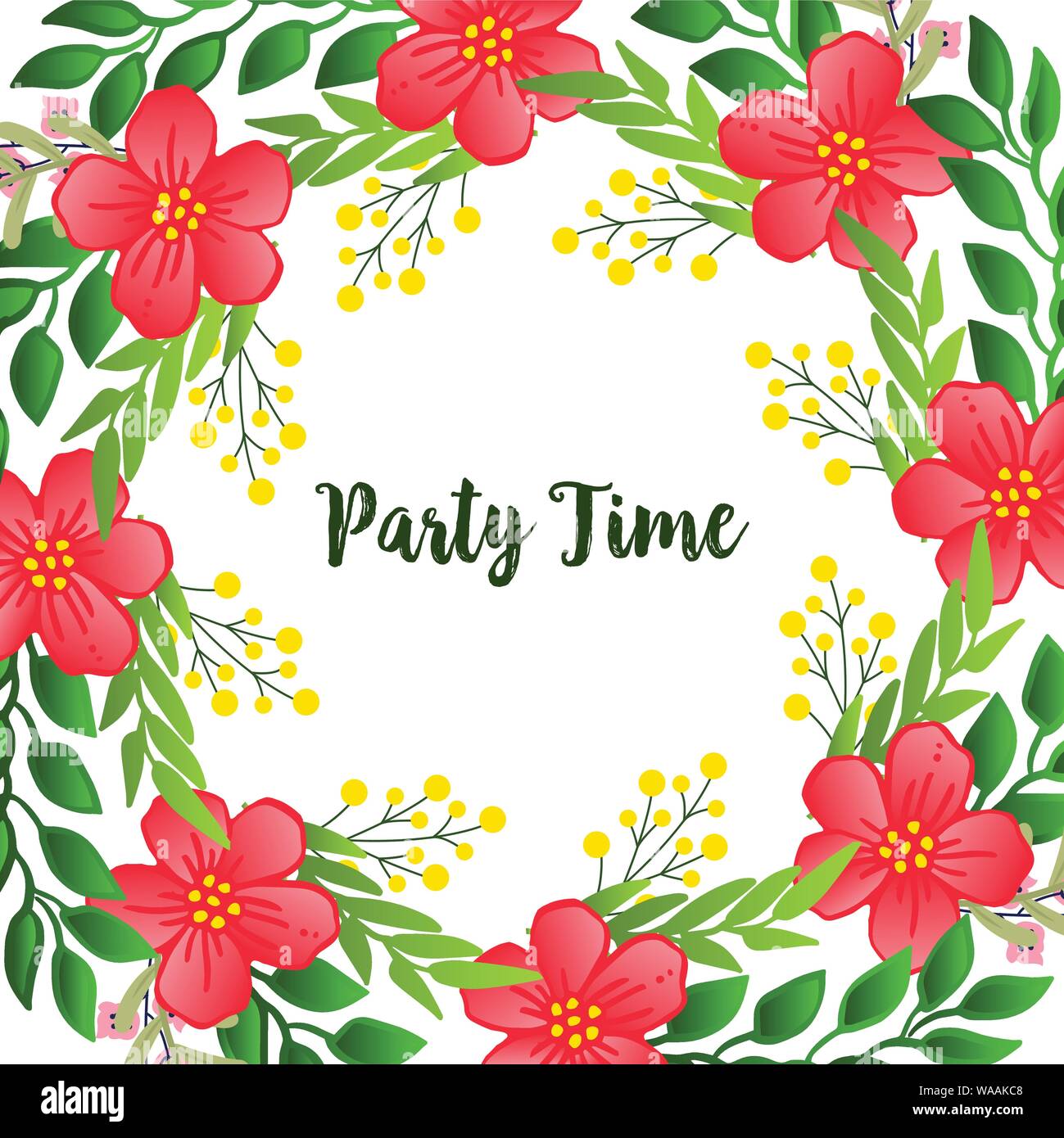 Sketch style frame, with art unique leaf floral, for party time card ...