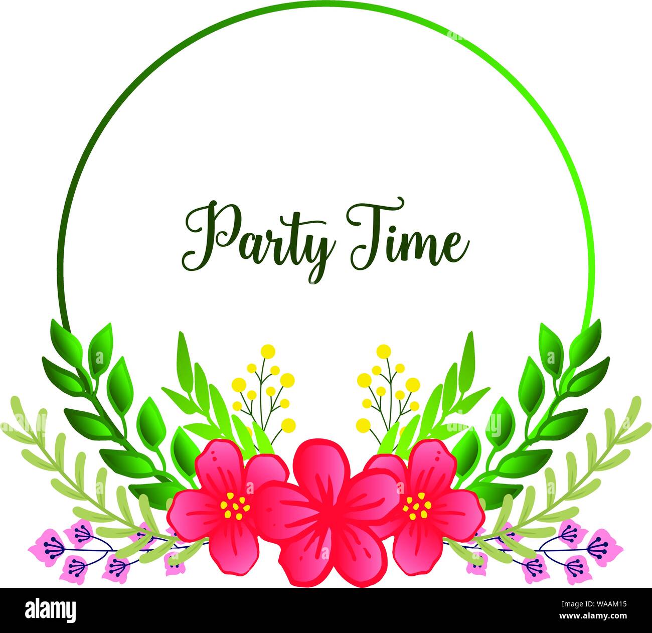 Party time card modern, with motif of leaf flower frame. Vector ...