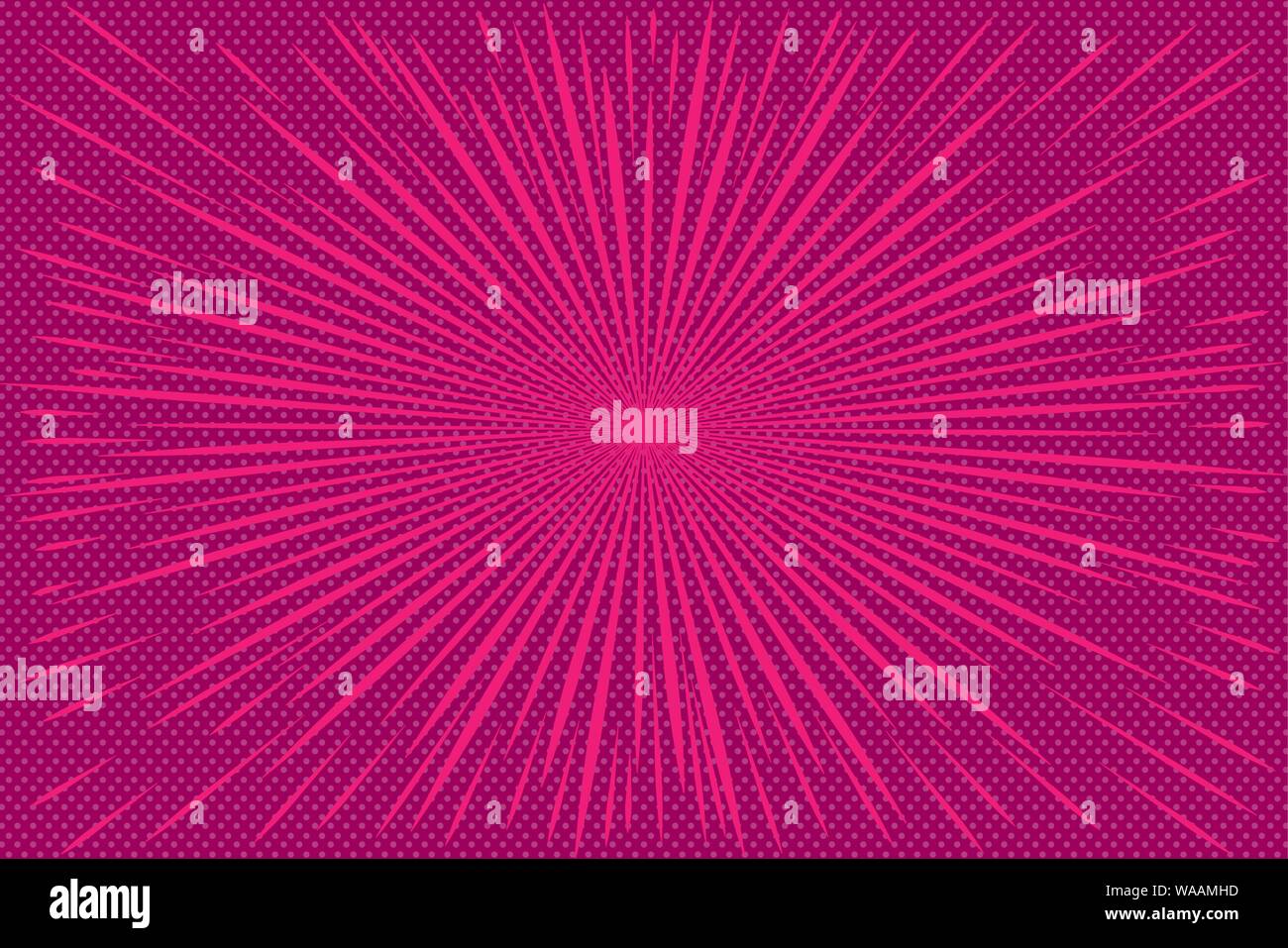 Pop art background with radial beams. Background with halftones for ...