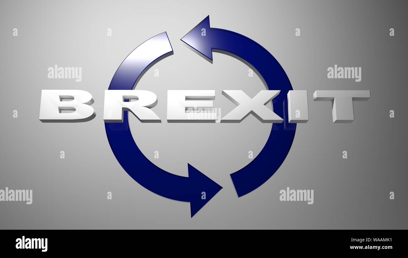 BREXIT with blue rotating arrows - 3D rendering illustration Stock ...