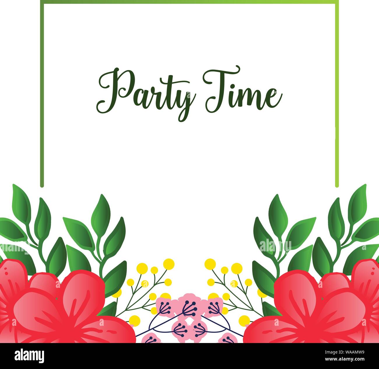 Party time card art, isolated on white background, with bright green ...