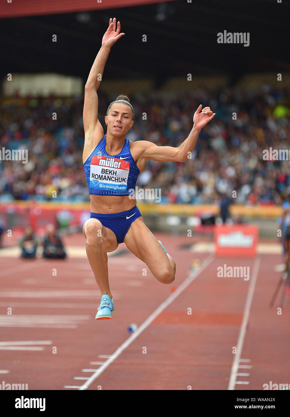 Maryna Bekh-Romanchuk (Ukraine). in long jump action during the IAAF ...
