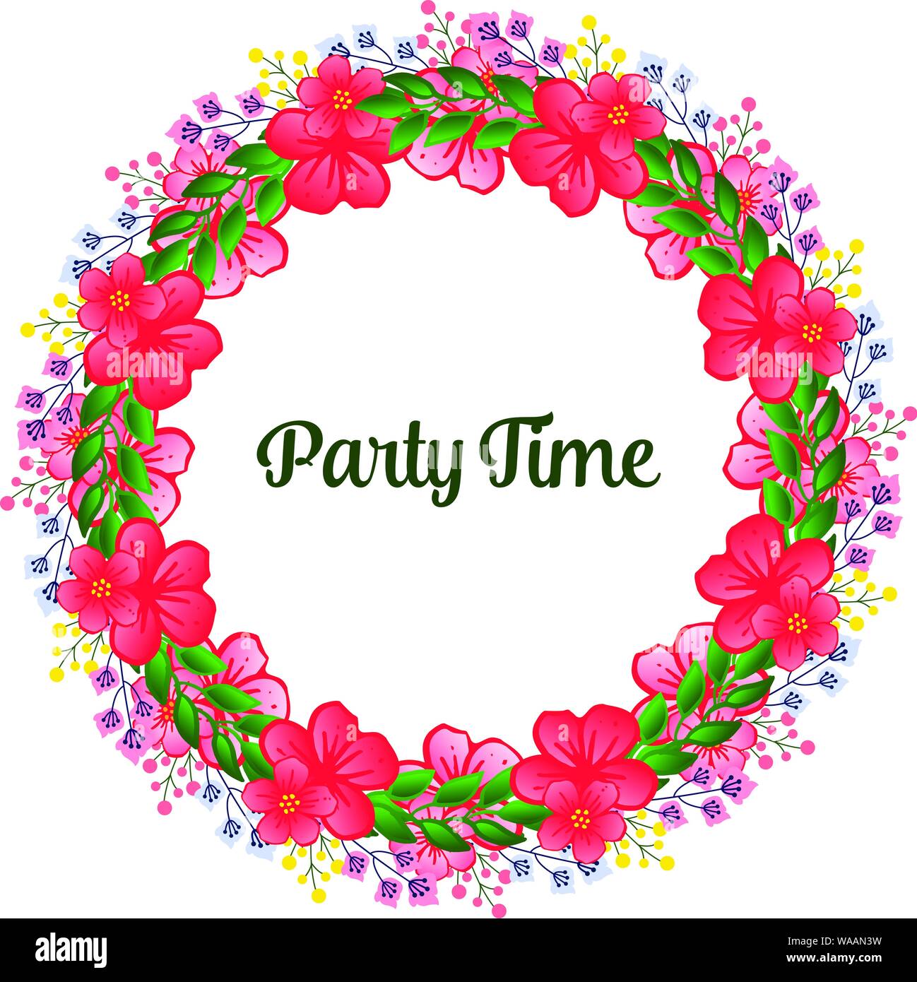 Party time card art, isolated on white background, with bright green ...
