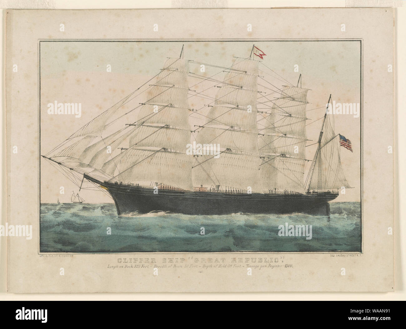 Clipper ship Great Republic: Length on deck 325 feet.-Breadth of beam ...