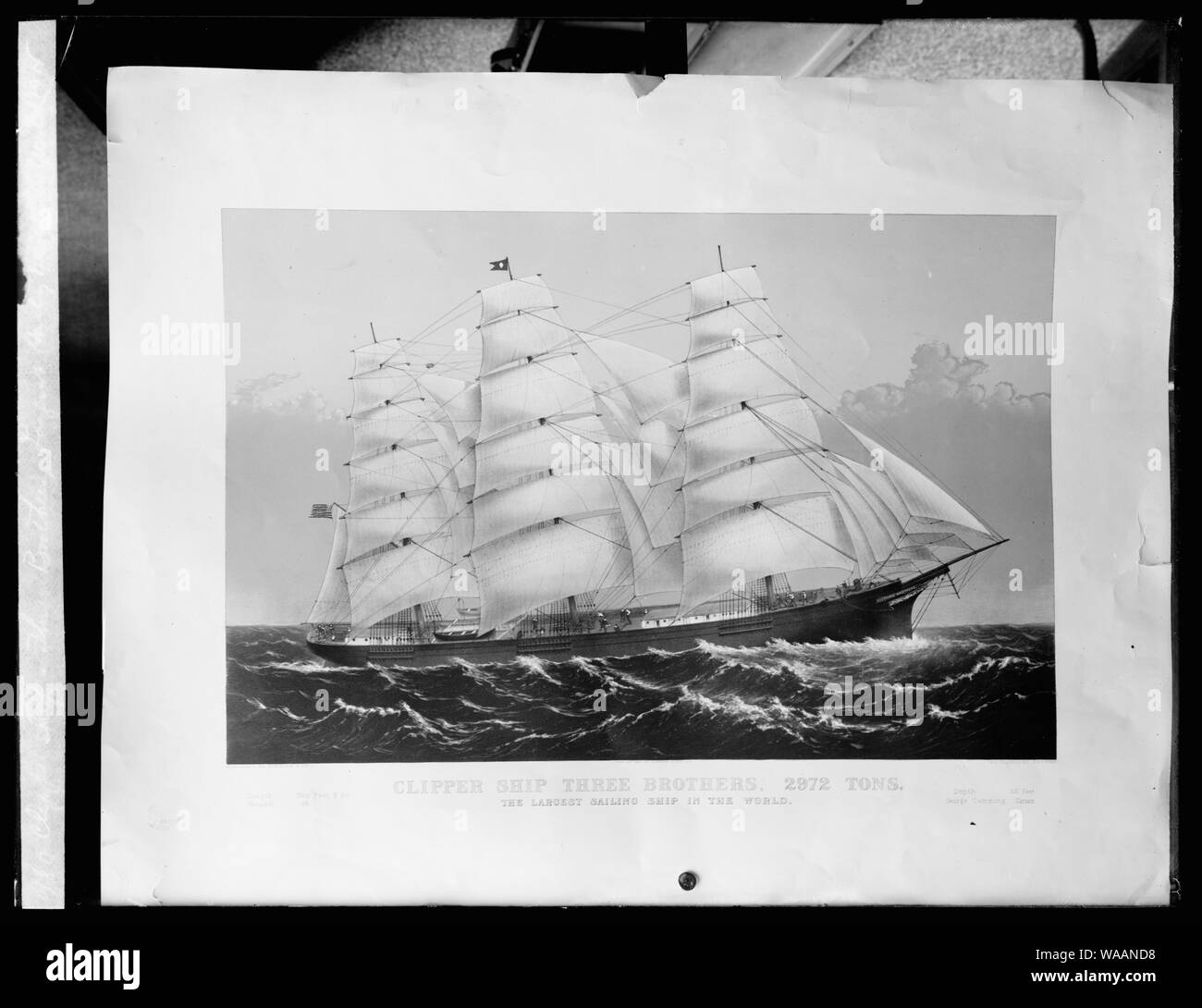 Clipper ship Three Brothers, largest sailing vessel in world, 1915 ...
