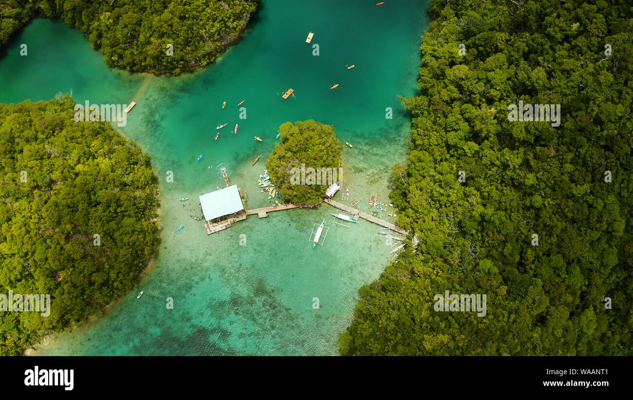 Tropical landscape with blue sea lagoon aerial view, National Park ...
