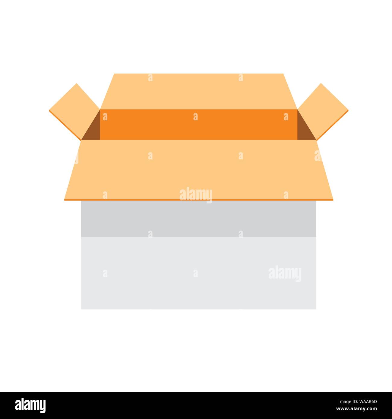 Opening cardboard box with front view. Empty place for your text or ...