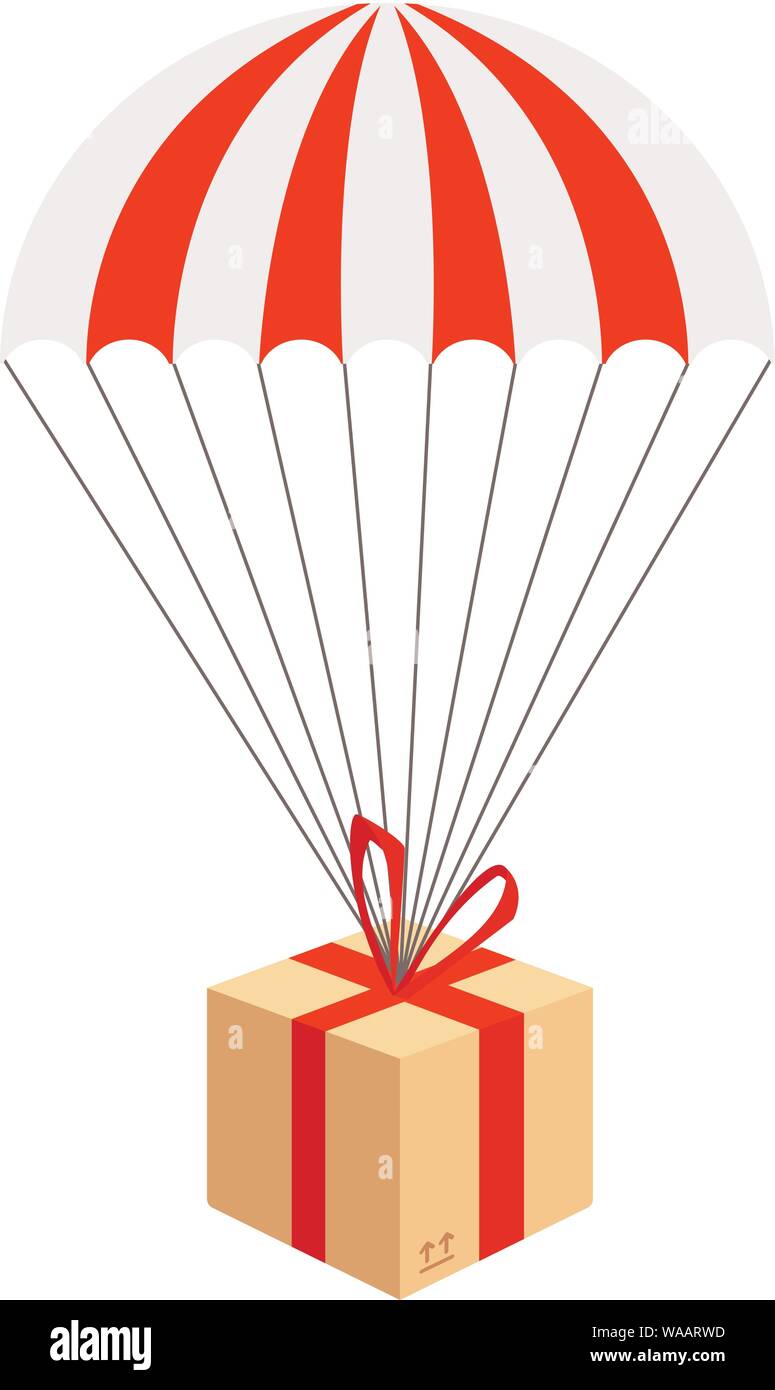 Parachute parcel delivery composition. Isometric packaging paper boxes ...