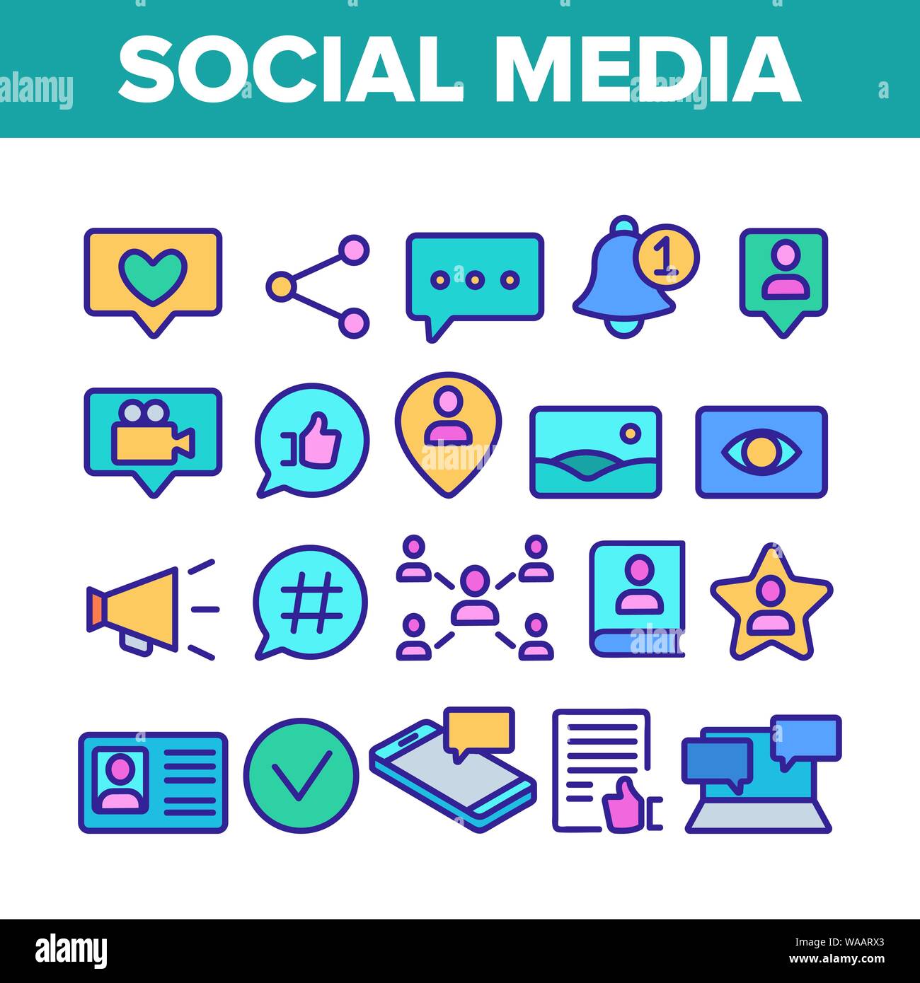 Color Social Media Elements Icons Set Vector Stock Vector Image & Art ...