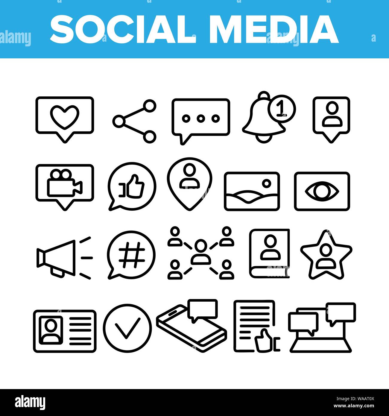 Collection Social Media Elements Icons Set Vector Stock Vector Image ...