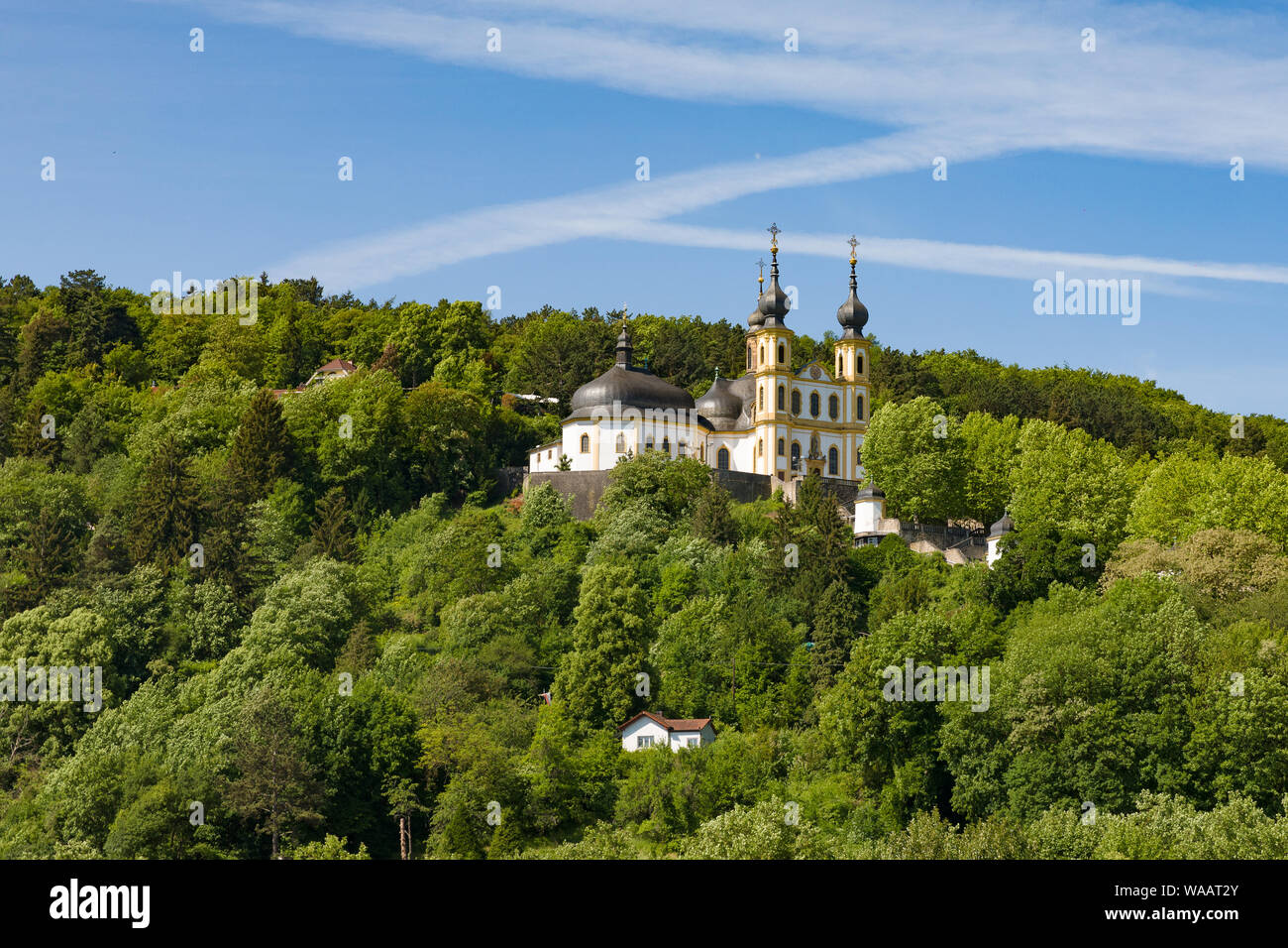 View of the pilgrimage church Kaeppele from Main Bridge Wuerzburg ...