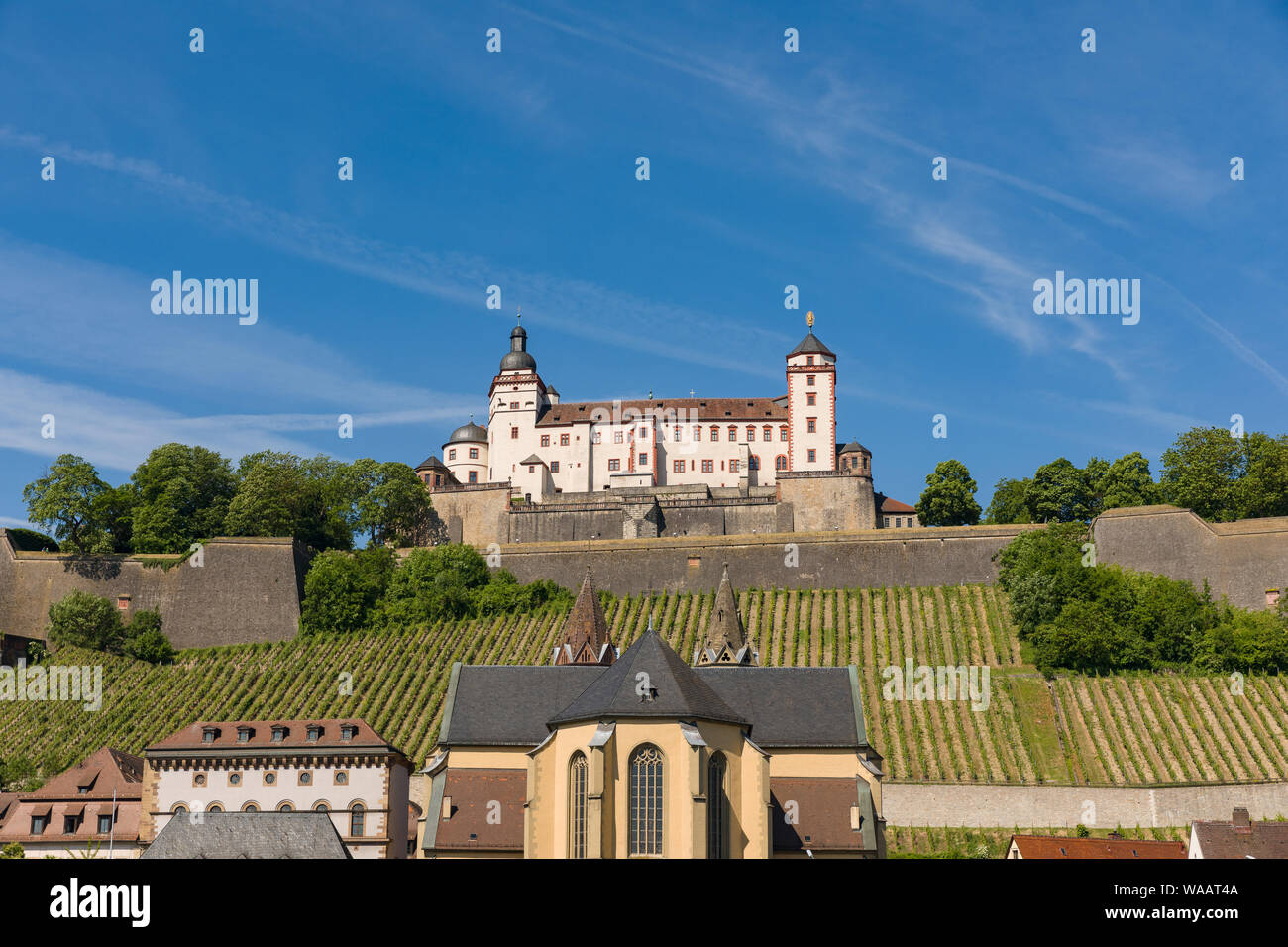 View from staircase of the Wuerzburg Fortress Marienberg Bavaria ...