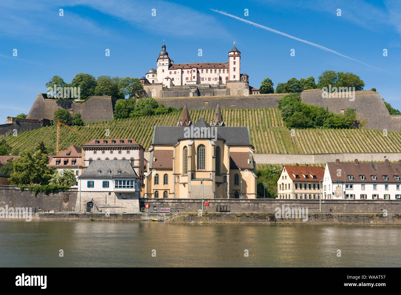 View from Main of the Wuerzburg Fortress Marienberg Bavaria Germany ...