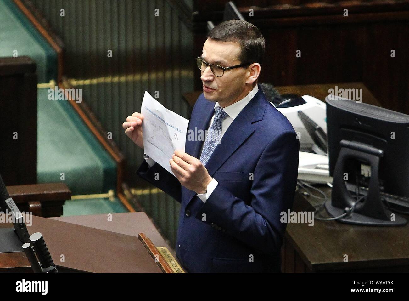 Warsaw, Poland 28.12.2018. 75th Sejm sitting. Pictured: Pictured: Prime ...