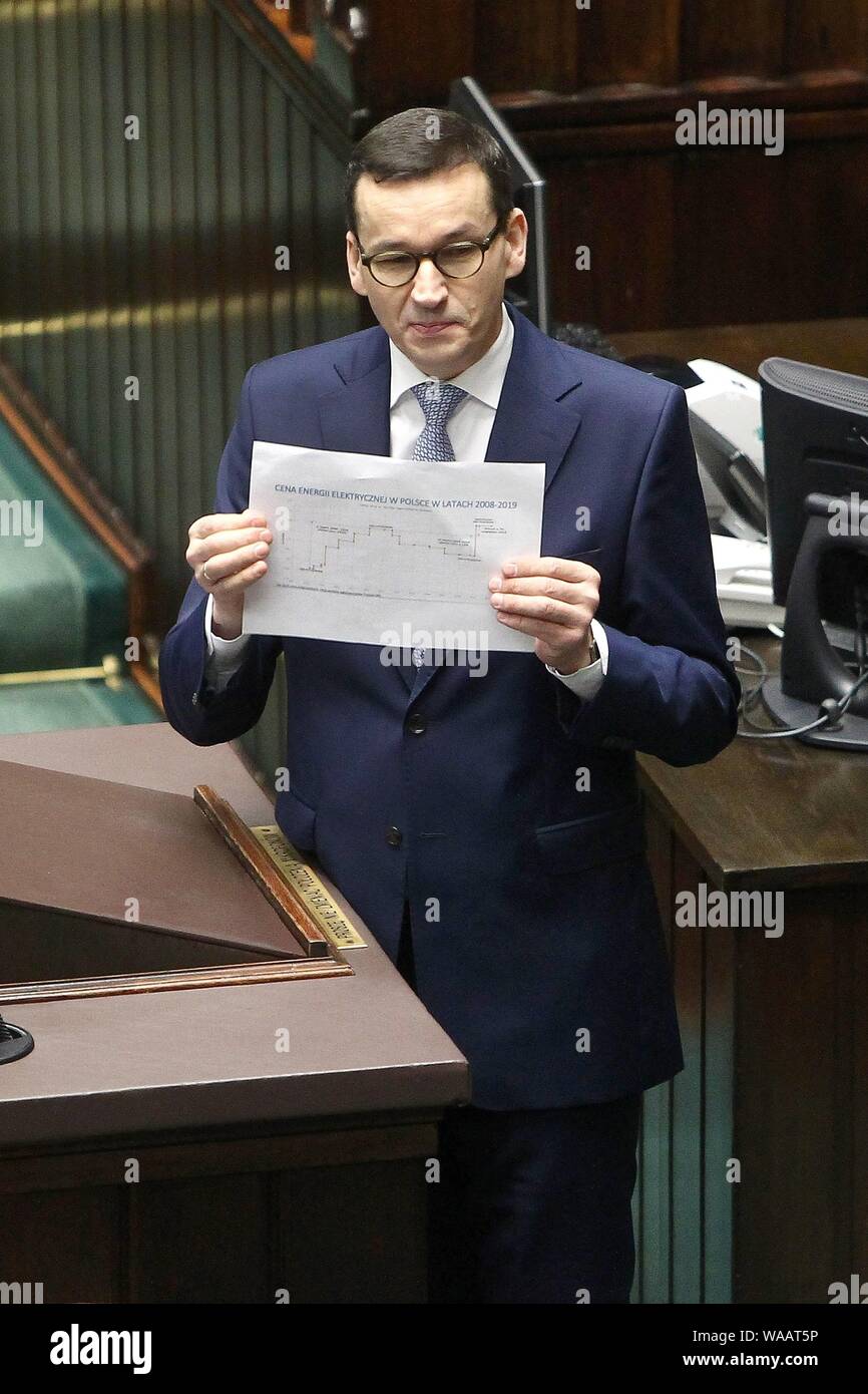 Warsaw, Poland 28.12.2018. 75th Sejm sitting. Pictured: Pictured: Prime ...