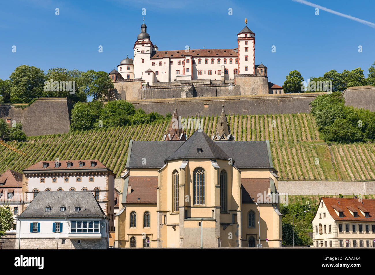 View from staircase of the Wuerzburg Fortress Marienberg Bavaria ...