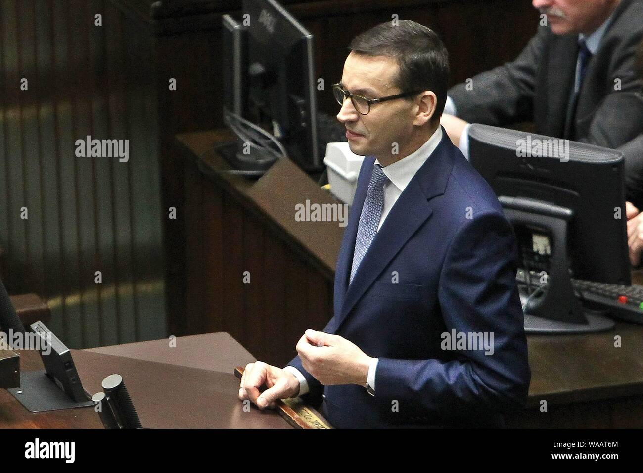 Warsaw, Poland 28.12.2018. 75th Sejm sitting. Pictured: Pictured: Prime ...