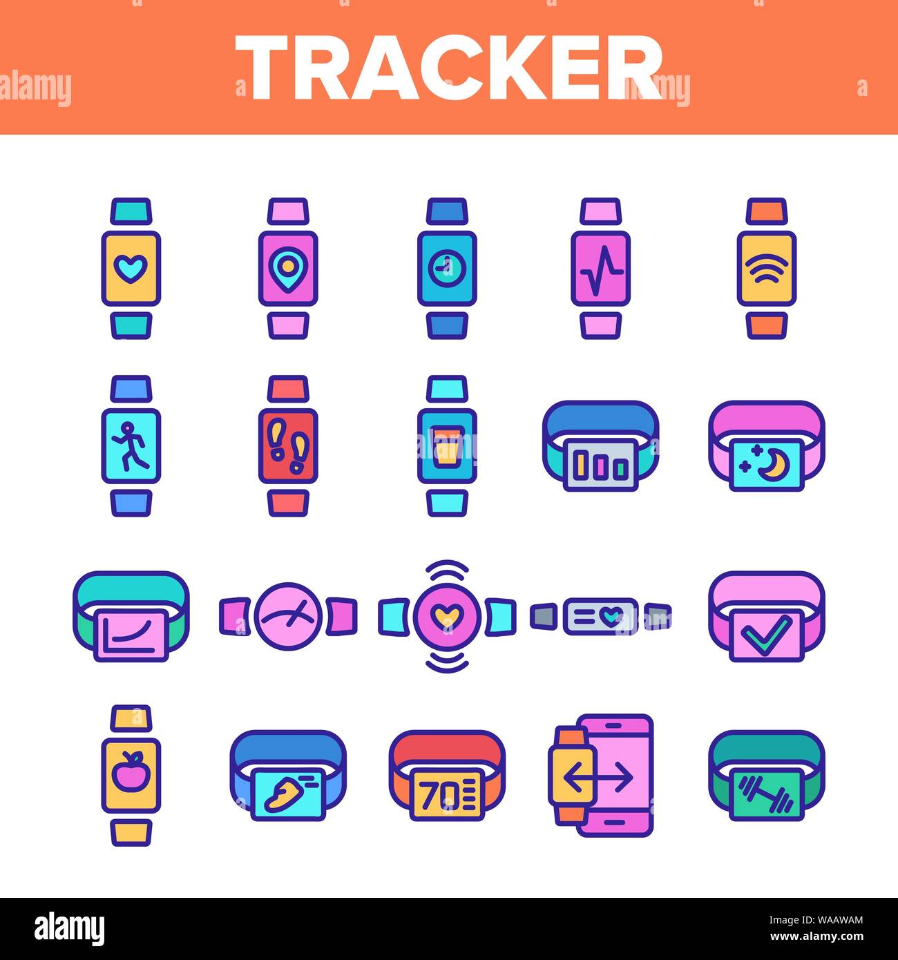 Color Watch Tracker Elements Icons Set Vector Stock Vector Image & Art ...