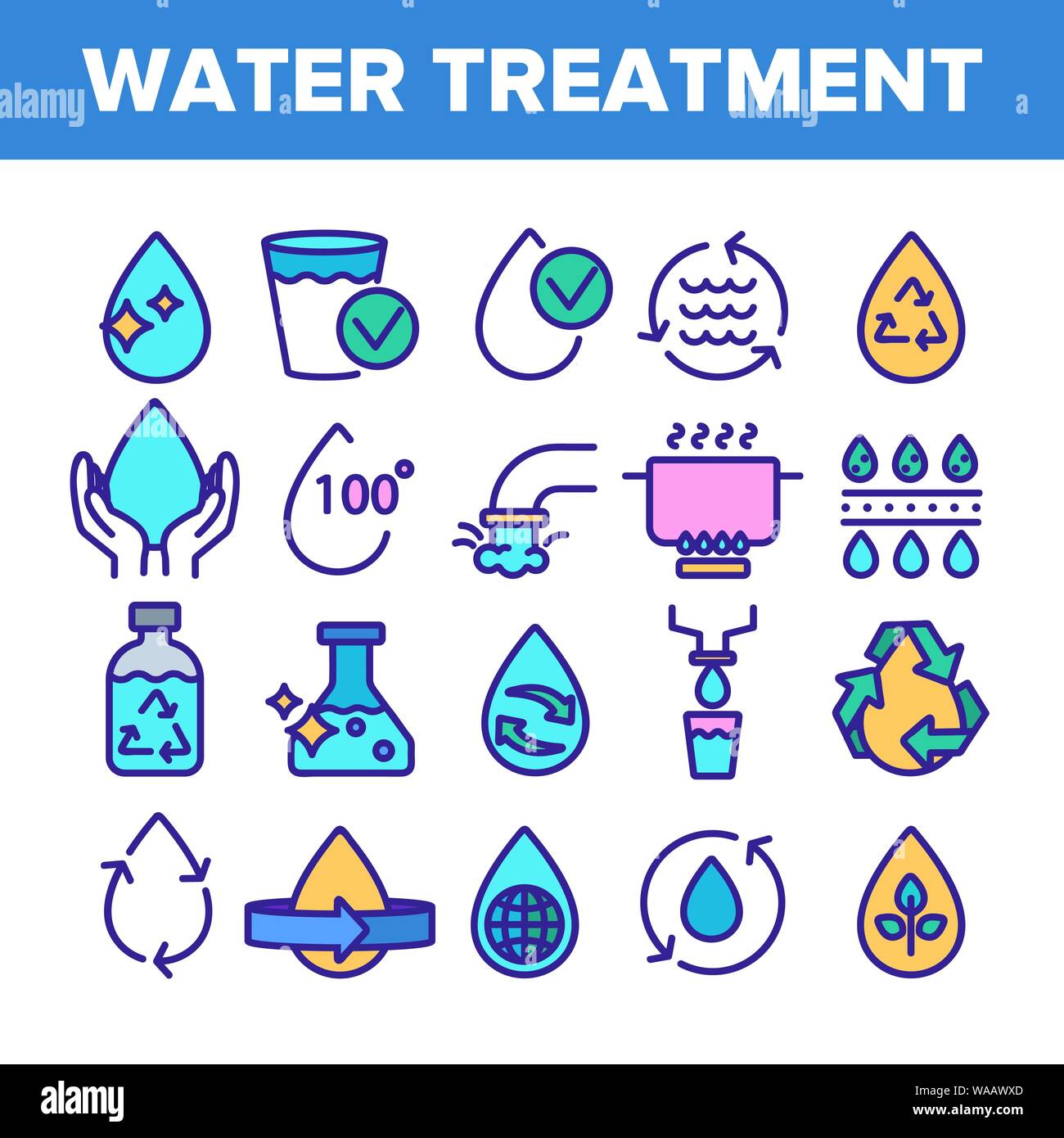 Color Water Treatment Signs Icons Set Vector Stock Vector Image & Art ...
