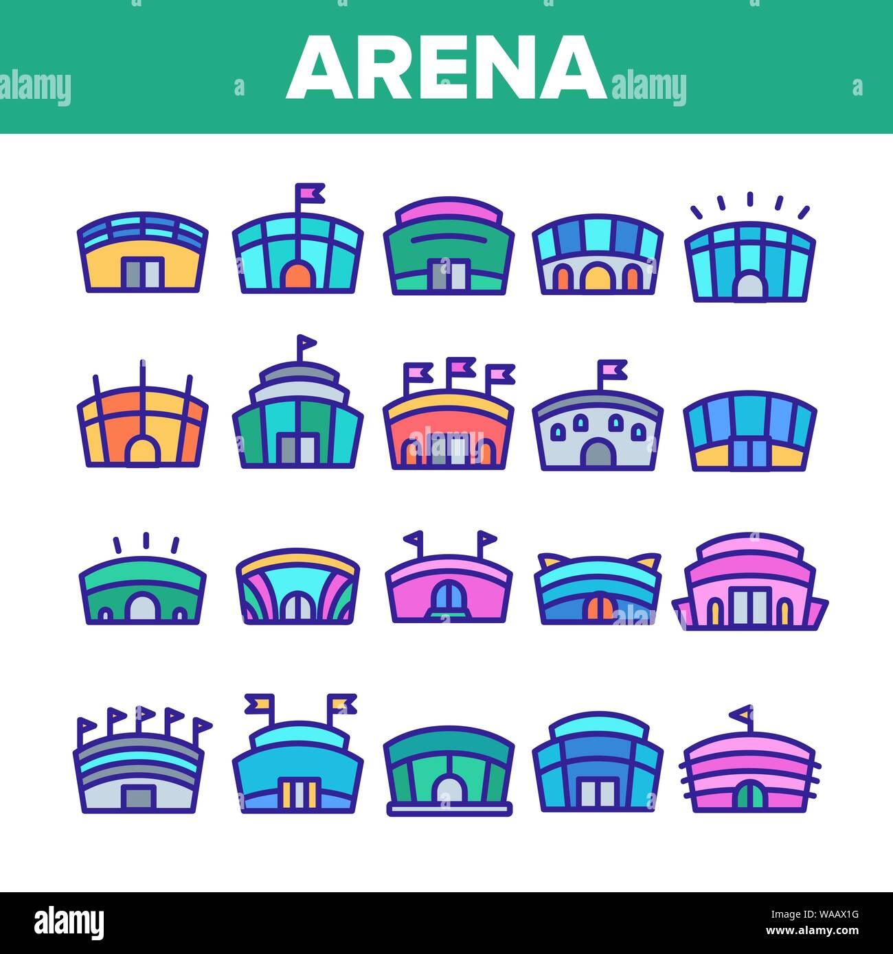 Color Arena Buildings Sign Icons Set Vector Stock Vector Image & Art ...