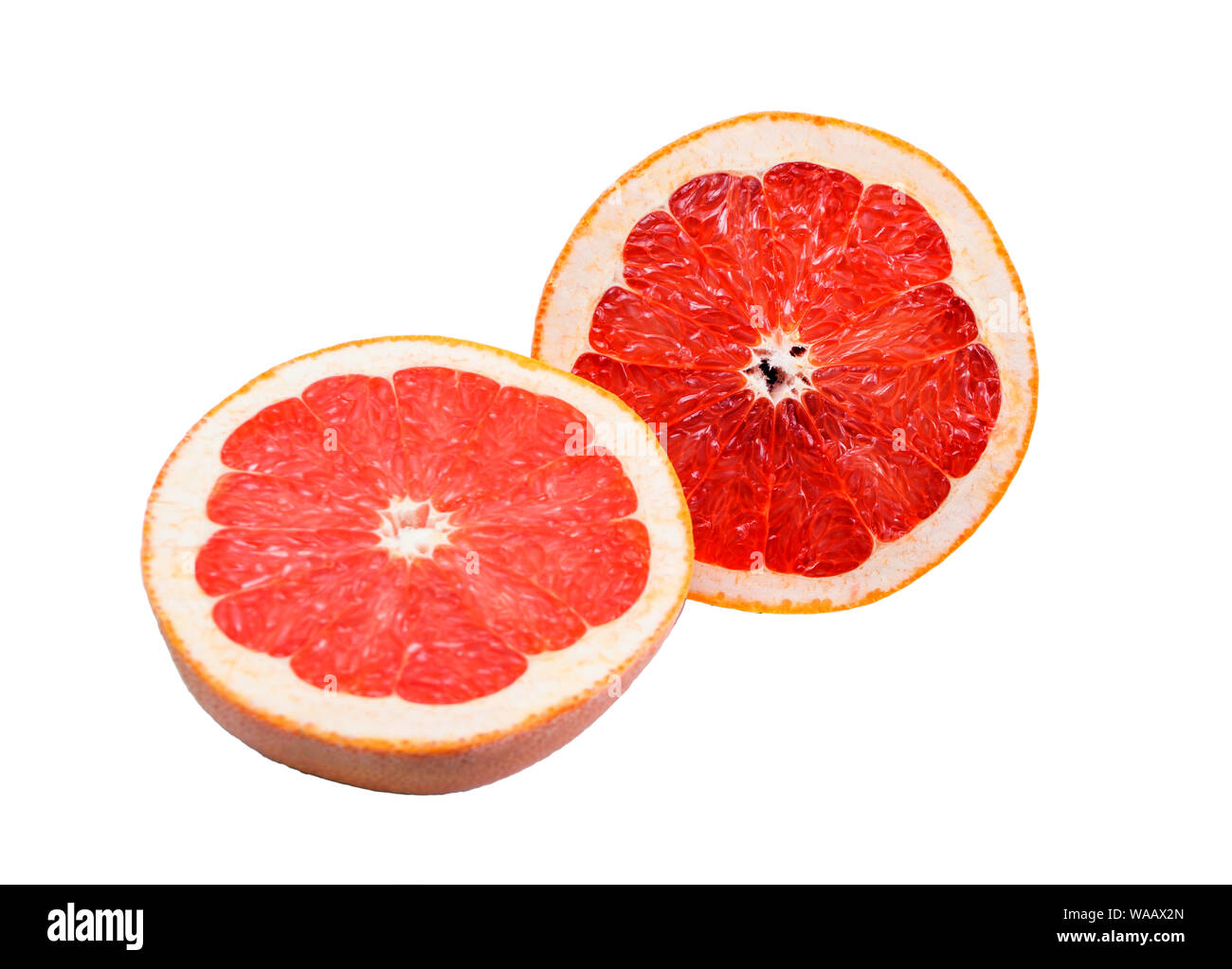 two halves of pink grapefruit isolated on white background Stock Photo ...